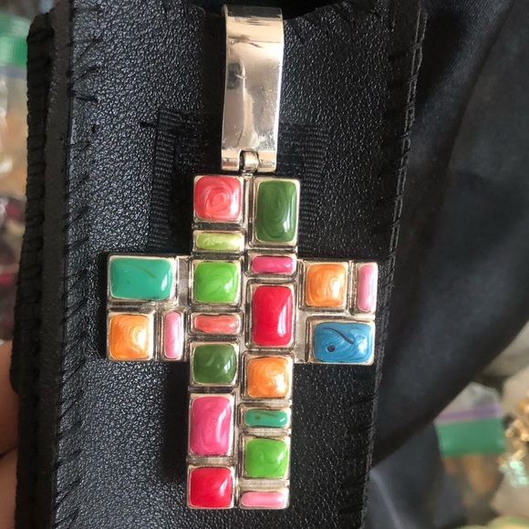 Jewelry | Thick Chunky Multi Colored Cross Pendant By Best | Poshmark